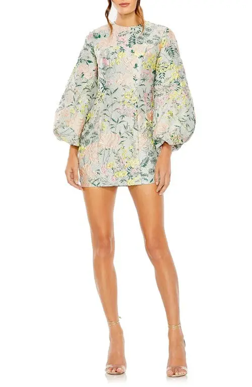 Mac Duggal Floral Brocade Puff Sleeve Mini Dress - Pastel Multi