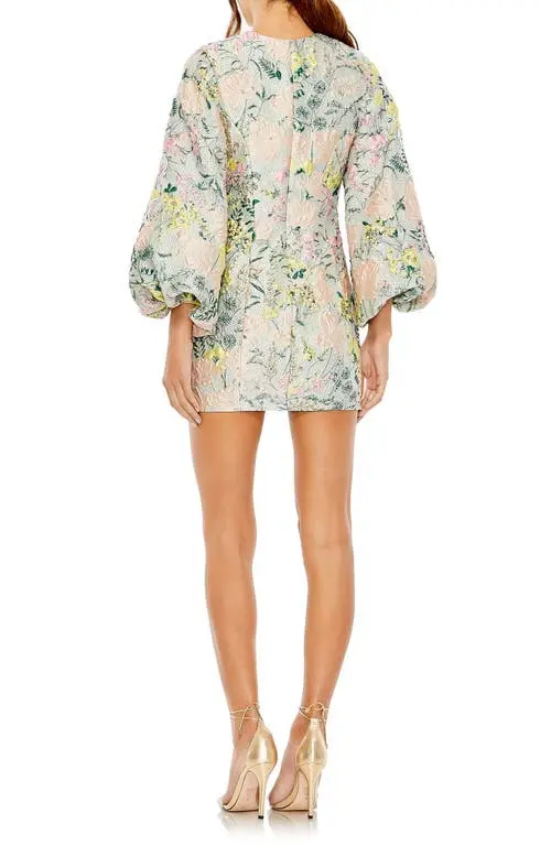 Mac Duggal Floral Brocade Puff Sleeve Mini Dress - Pastel Multi