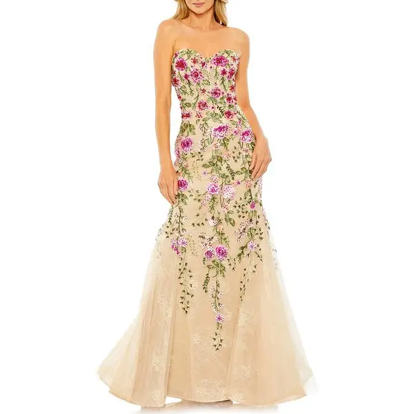 Mac Duggal Strapless Embroidered Mermaid Gown