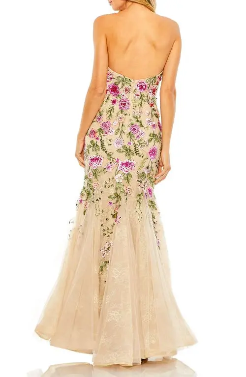 Mac Duggal Strapless Embroidered Mermaid Gown