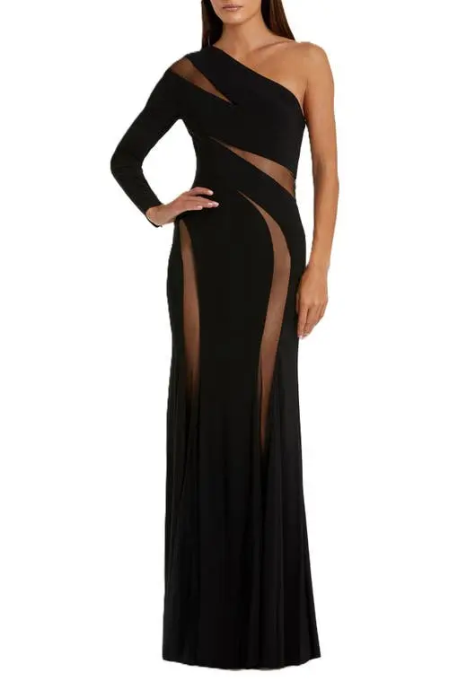 Mac Duggal Jersey One-shoulder Illusion Gown