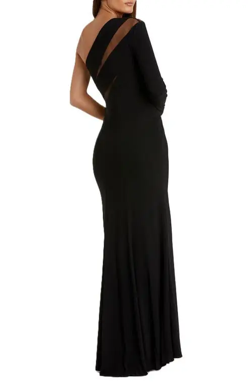 Mac Duggal Jersey One-shoulder Illusion Gown