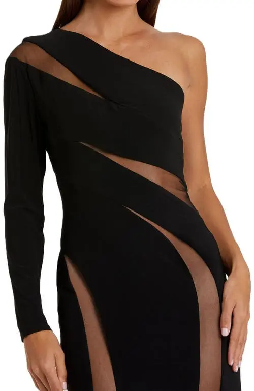 Mac Duggal Jersey One-shoulder Illusion Gown