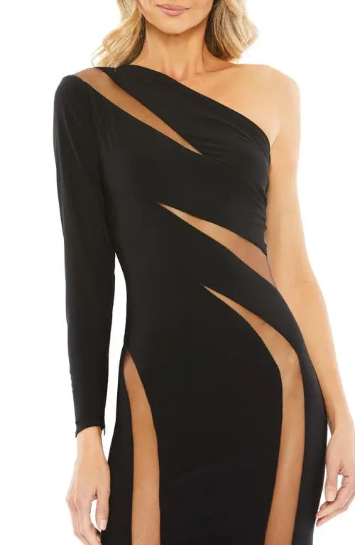 Mac Duggal Jersey One-shoulder Illusion Gown