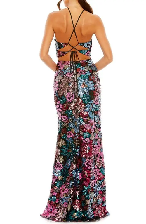 Mac Duggal Sequin Embellished Cross Neck Gown