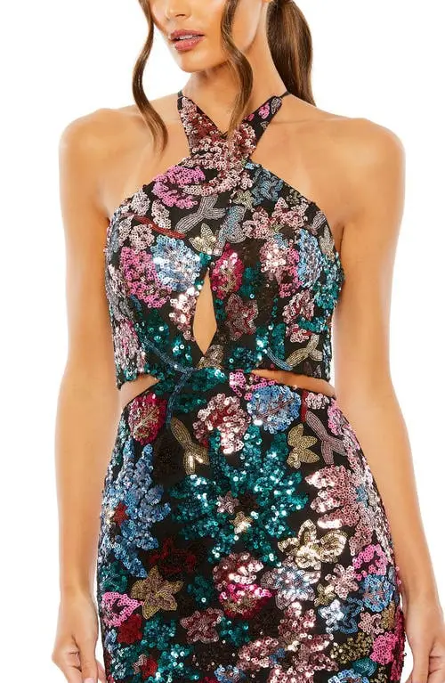 Mac Duggal Sequin Embellished Cross Neck Gown
