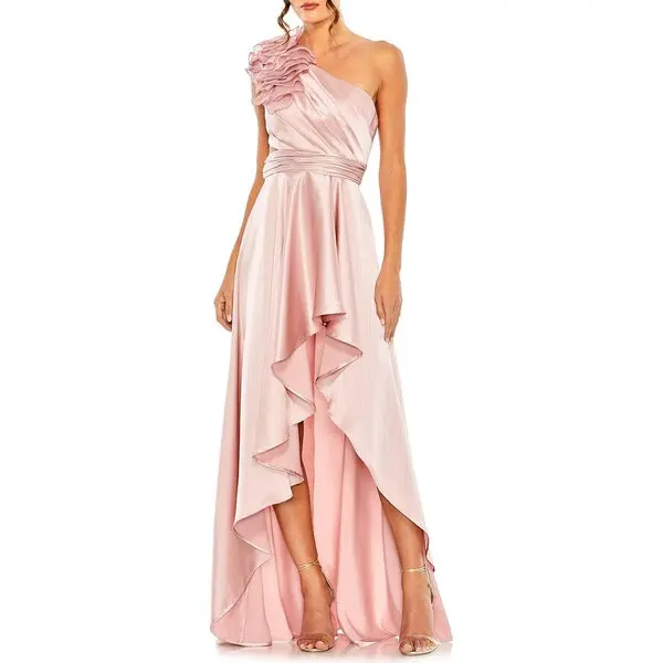 Mac Duggal Ruffled One Shoulder Hi-lo Gown - Rose