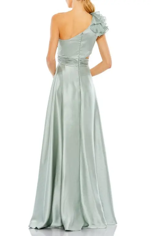 Mac Duggal Ruffled One Shoulder Hi-lo Gown - Sage