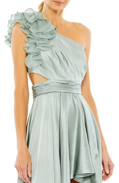 Mac Duggal Ruffled One Shoulder Hi-lo Gown - Sage