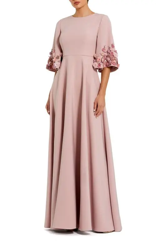 Mac Duggal Crepe A-line Gown With 3d Floral Detail - Rose