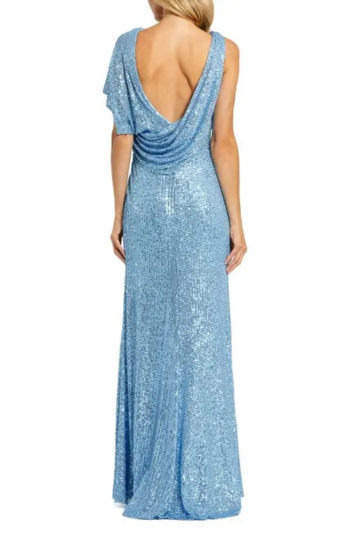Mac Duggal Sequined Asymmetrical Trumpet Gown - Blue
