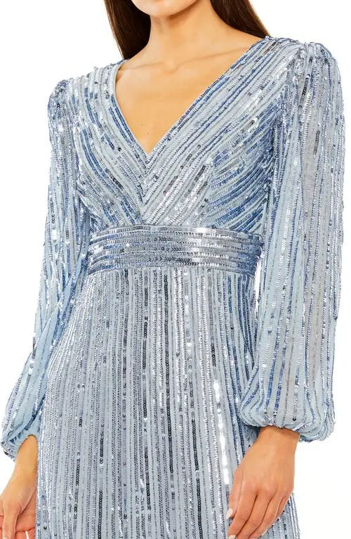 Mac Duggal Long Sleeve Tiered Ruffle Sequin Dress