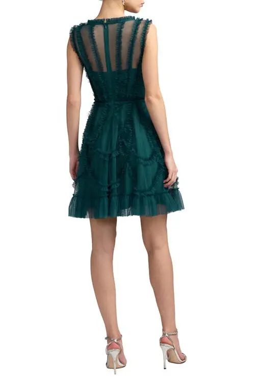 Mac Duggal Sleeveless Ruffle High Neck Mini Dress - Teal