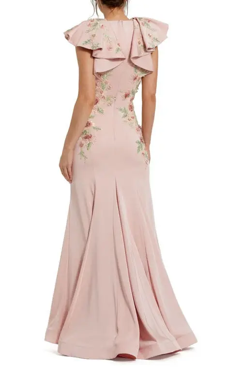 Mac Duggal Flutter Sleeve Embellished Mermaid Gown