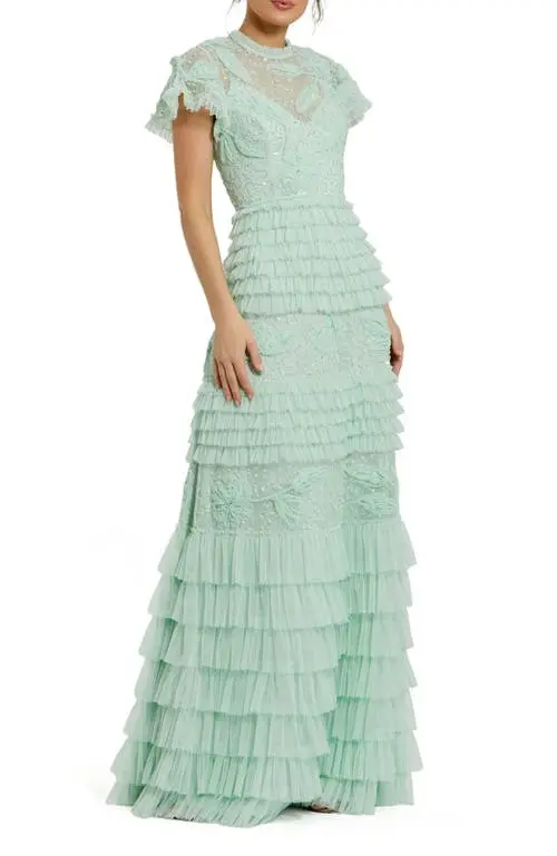 Mac Duggal Beaded Mesh Floral Gown