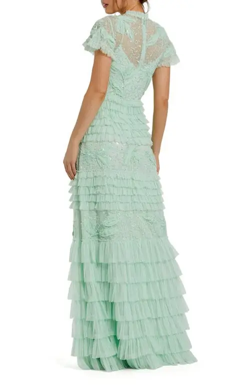 Mac Duggal Beaded Mesh Floral Gown