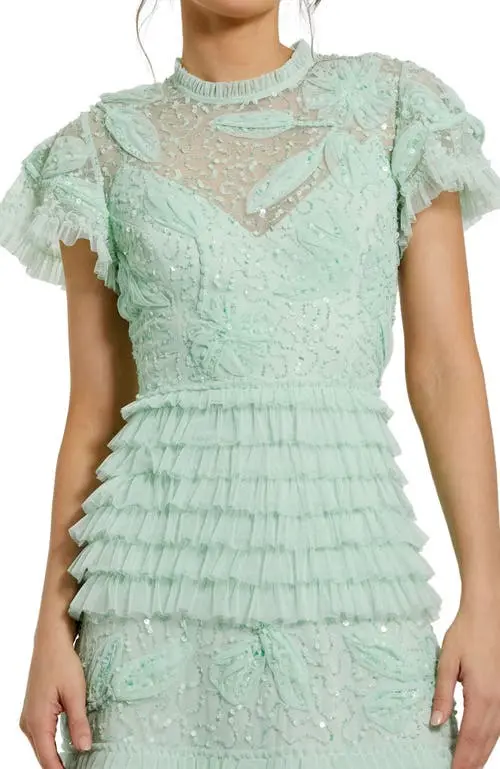 Mac Duggal Beaded Mesh Floral Gown