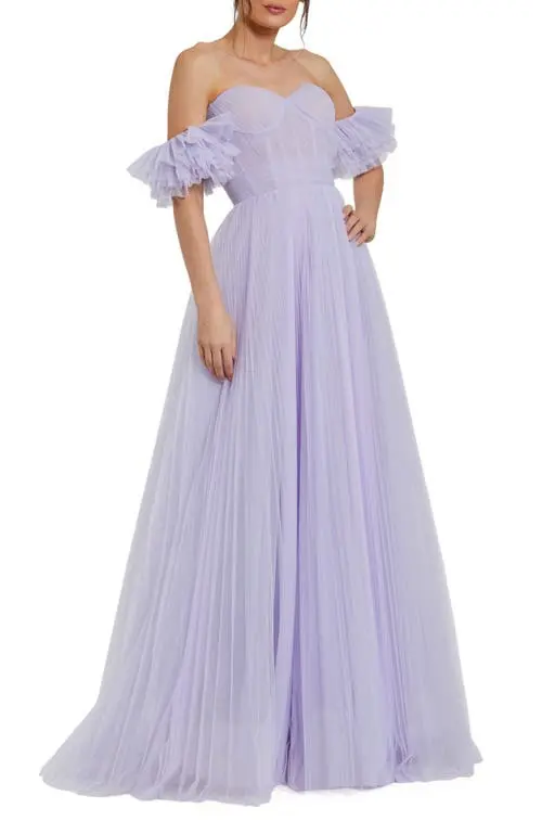Mac Duggal Off-the-shoulder Tulle A-line Gown - Lilac