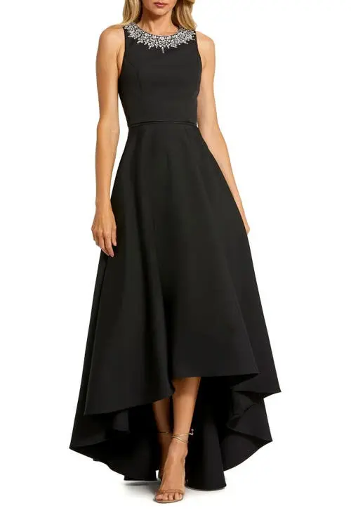 Mac Duggal Crepe Embellished High-low Gown - Black