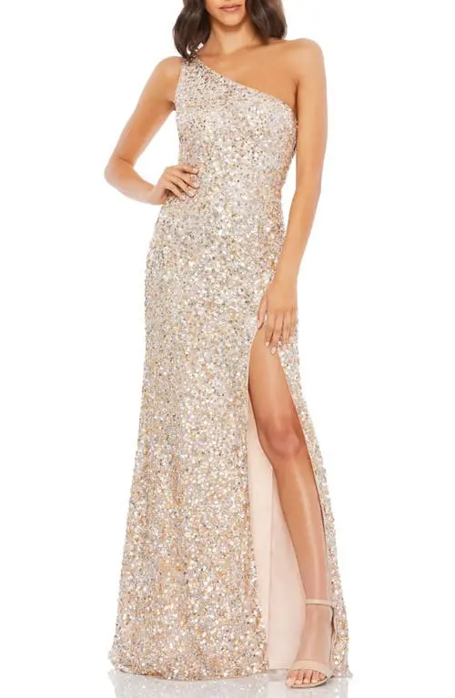 Mac Duggal Sequin One-shoulder Gown With Embellishments