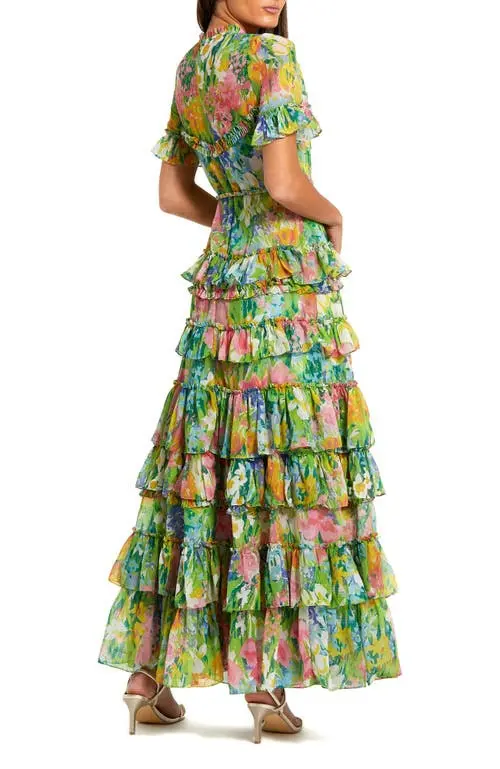 Mac Duggal Floral Printed Chiffon Gown
