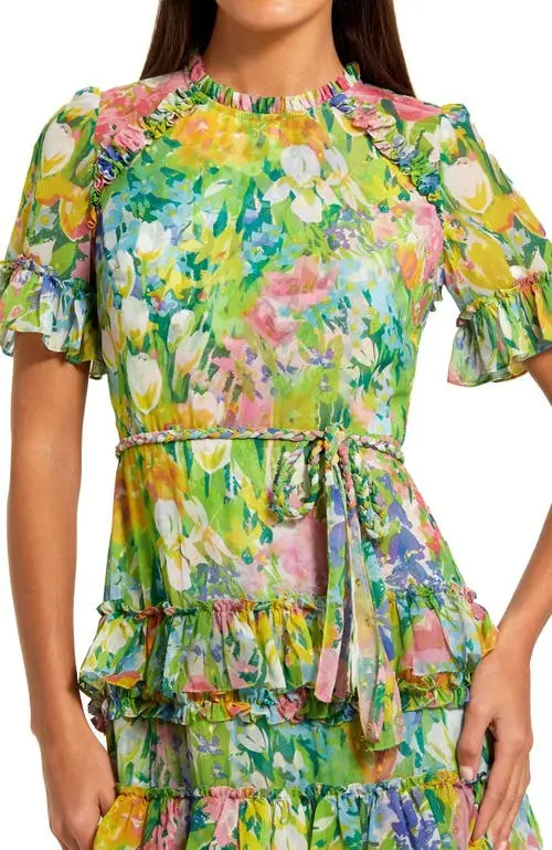 Mac Duggal Floral Printed Chiffon Gown