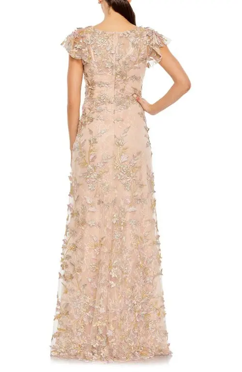 Mac Duggal Embroidered Applique Gown - Rose Gold