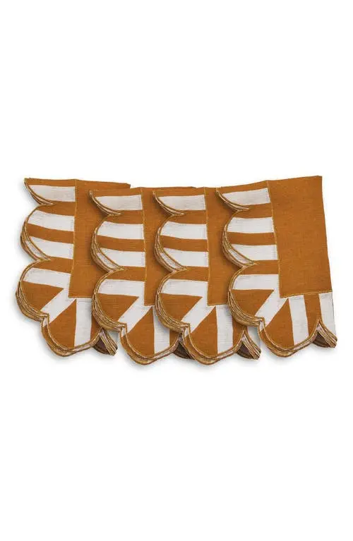 MISETTE Scallop Stripe 4-pack Linen Napkins - Dark Base Amber