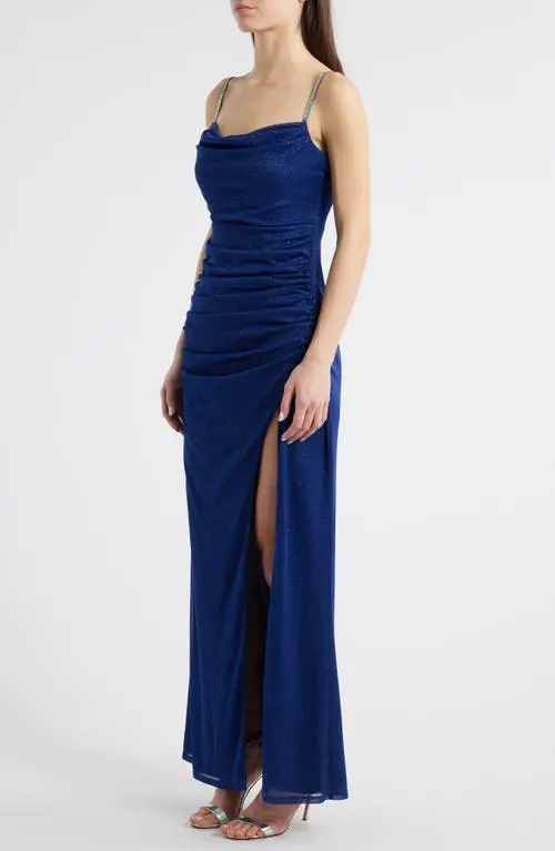 JUMP APPAREL Metallic Rhinestone Strap Gown