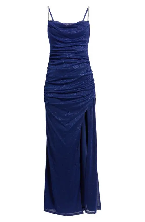 JUMP APPAREL Metallic Rhinestone Strap Gown