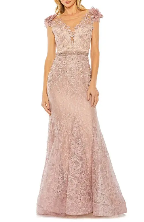 Mac Duggal Embroidered Trumpet Gown - Mocha