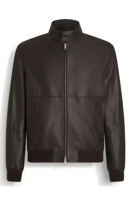 Zegna Leather Jacket - Dark Brown Solid
