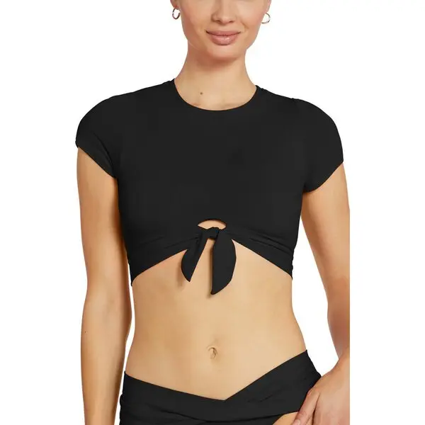 Robin Piccone Ava Knot Front Tee Bikini Top - Black