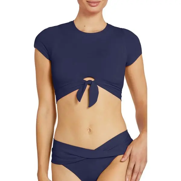 Robin Piccone Ava Knot Front Tee Bikini Top - Navy