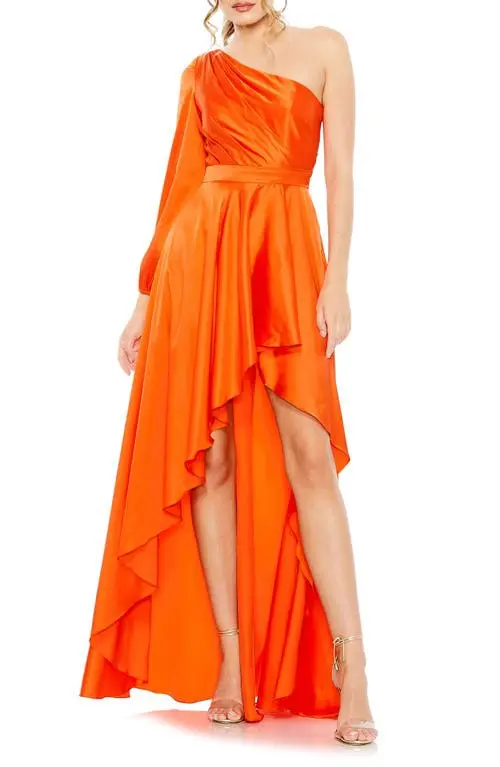 Mac Duggal High Low One Shoulder Flowy Gown - Orange