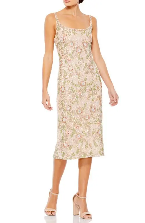 Mac Duggal Hand Beaded Floral Midi Dress - Nude Multi