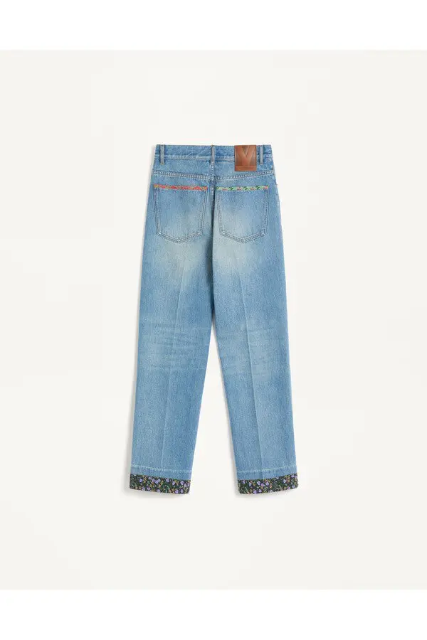 Valentino Garavani Medium Blue Trousers With Floral Print