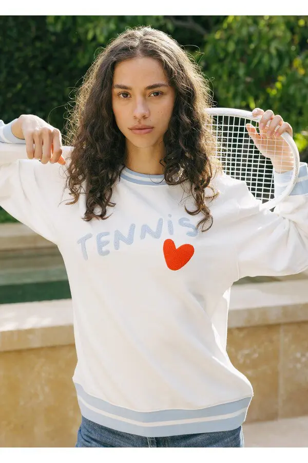 ELLSWORTH + IVEY Tennis Heart Elle Sweatshirt - Natural