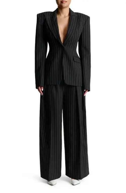 Naked Wardrobe Pinstripe Longline Blazer - Black
