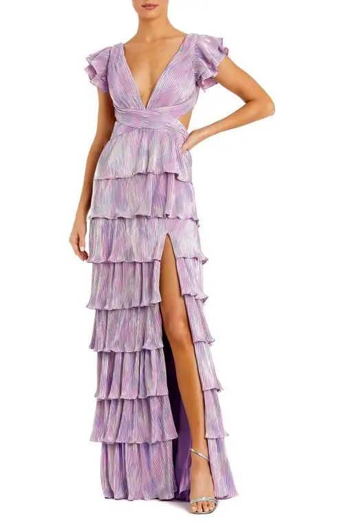 Mac Duggal Ruffle Tiered Lace-up Gown - Purple Multi