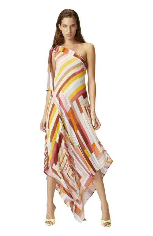 Missoni One-shoulder Cover-up Dress In Printed Silk With Scarf Bottom - Multicoloured