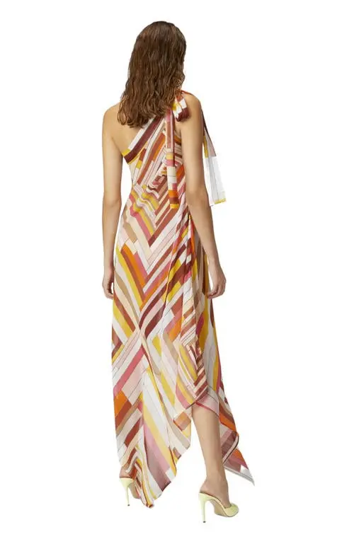 Missoni One-shoulder Cover-up Dress In Printed Silk With Scarf Bottom - Multicoloured