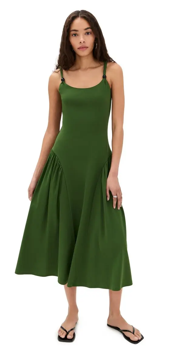 Pixie Market Bead Strap Midi Dress In Olive - 30% Off | Editorialist