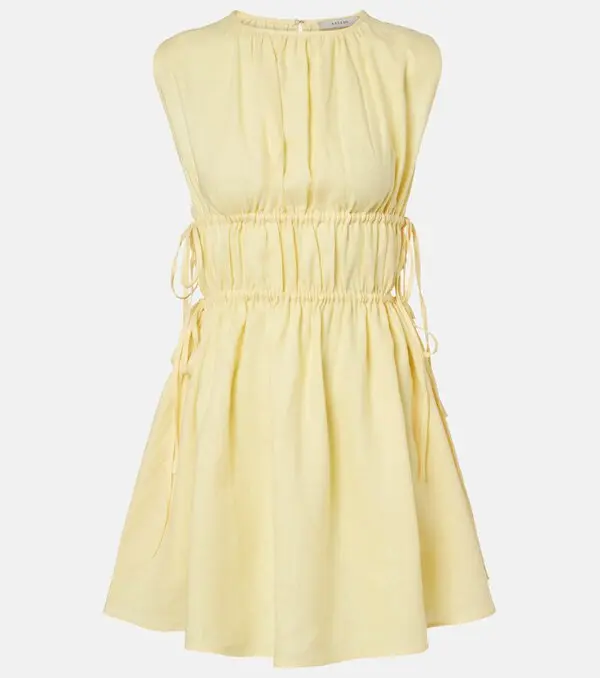 Asceno Como Gathered Linen Minidress - Yellow