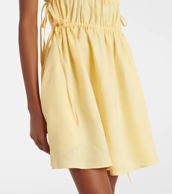 Asceno Como Gathered Linen Minidress - Yellow