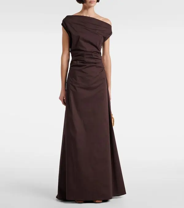 Staud Phare One-shoulder Cotton Maxi Dress - Brown