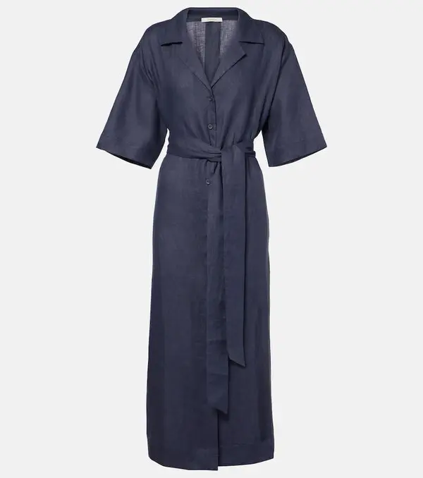 Asceno Larnaca Linen Midi Dress - Blue