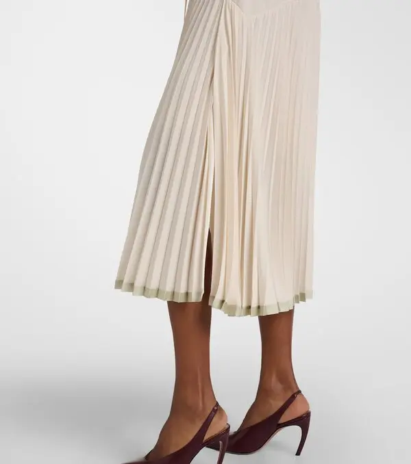 Vince Plissé Tiered Midi Skirt - Beige