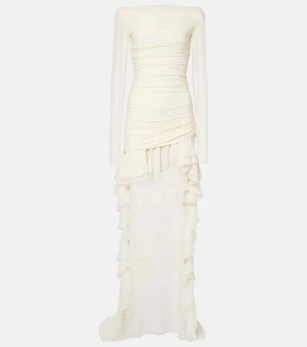 Blumarine Ruffled Jersey And Georgette Minidress