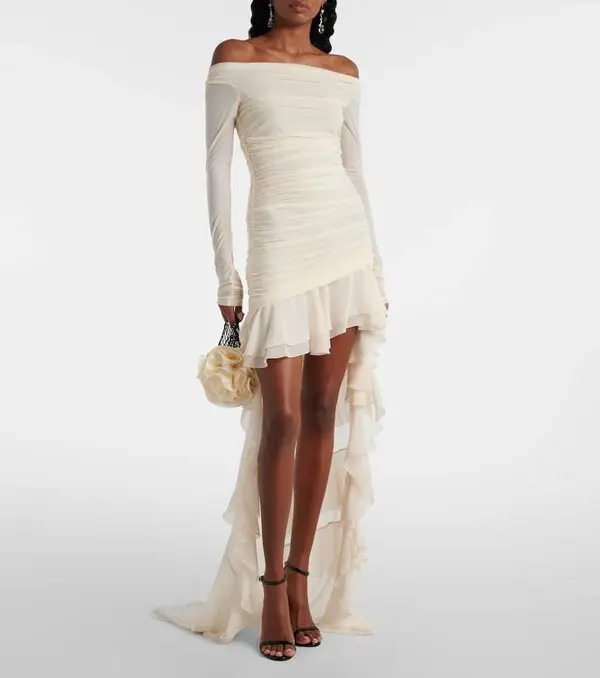 Blumarine Ruffled Jersey And Georgette Minidress